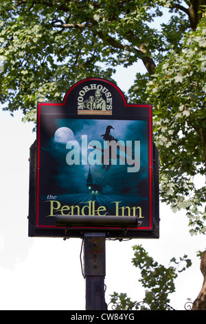 Pendle Witch Painted Pub Sign, Sabden, Lancashire, UK Stock Photo - Alamy