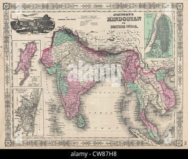 1865, Johnson's Map of India, Hindostan or British India Stock Photo ...