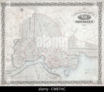 The 1863 McCloskey Pocket Map of Brooklyn offers a detailed view of the ...