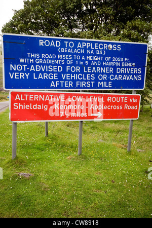 Warning sign for the road to Applecross (Bealach Na Ba Stock Photo - Alamy