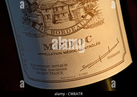 French wine bottle label " Medoc Appellation Controlee'' in late ...