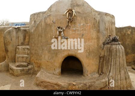 Talensi tribal ancestor shrine with sacrificial offerings, Tongo, Ghana ...