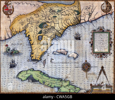 Map of the Caribbean. 16th-century map of the Caribbean Sea, showing ...