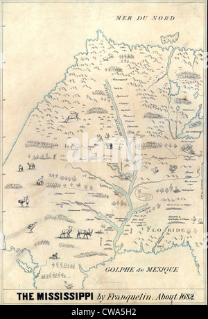 1682 French map of the Mississippi River and region, showing locations ...