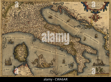 1570 map of Italy from Abraham Ortelius atlas, Theatrvm orbis terrarvm ...