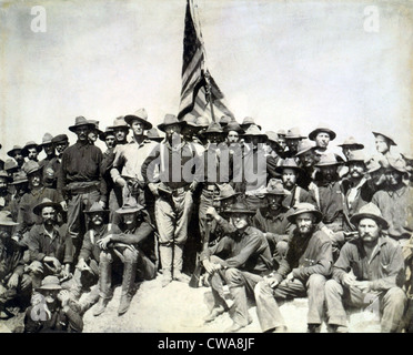 Colonel Roosevelt and his Rough Riders at the top of the hill which ...