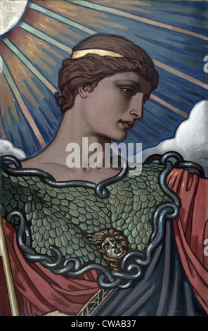 Minerva, goddess of war and Roman counterpart of Athena. 1896 painting ...