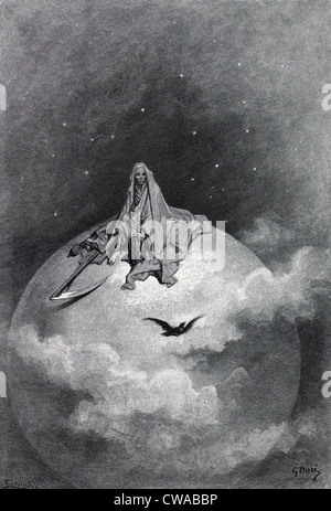 Gustave Dore illustration of Edgar Allan Poe's "The Raven;" presents a ...