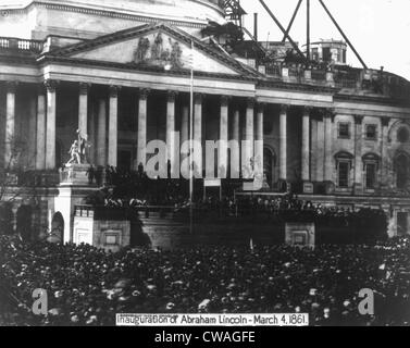 Abraham Lincoln's first inauguration on March 4, 1861 with crowds on U ...