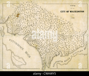 Washington, D.C. Map showing the original plan of what would become the ...