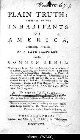 Common Sense by Thomas Paine. Title page of the pamphlet, published in ...