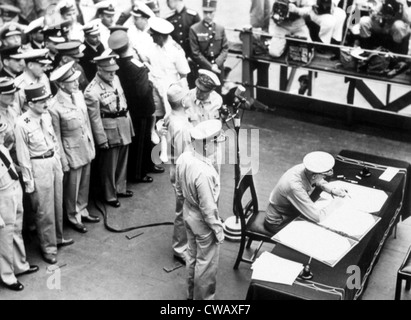 World War II, Douglas MacArthur, Admiral Chester Nimitz signs Japan ...