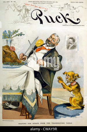 Thanksgiving, Puck Magazine cover entitled Waiting for scraps from the ...