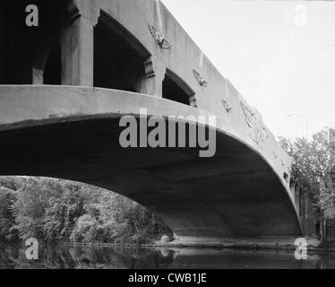 Bridges, West Sixth Street Bridge, a single open-spandrel, concrete ...