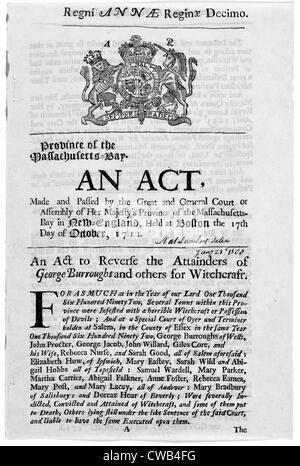 Salem Witch Trials. An act to reverse the attainders of George ...