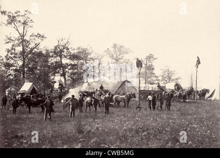The Civil War. U.S. Military telegraph construction corps hanging a ...