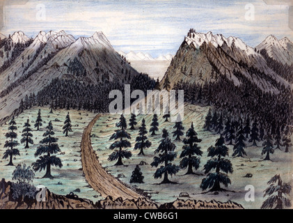 The Oregon Trail. Cherokee Pass, Rocky Mountains. Daniel Jenks, color ...