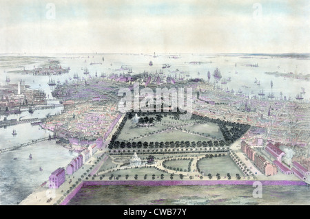 Boston. The City of Boston. color lithograph 1850 Stock Photo - Alamy