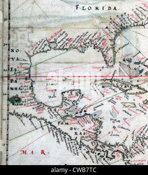 17th century Map of New Spain, New France and Guatemala, Central ...