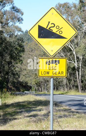 Road sign warning of a steep gradient with lorry Stock Photo - Alamy