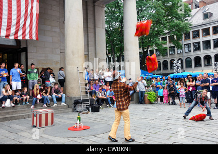 Clown performance at Quincy Market, Boston, Massachusetts, USA Stock ...