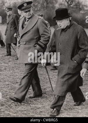 Winston Churchill and General Eisenhower inspect troops prior to the ...