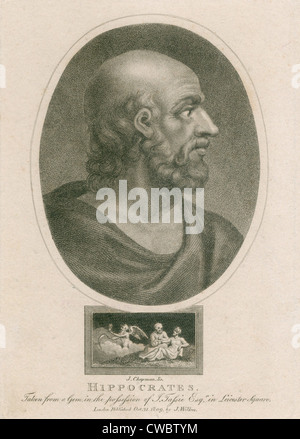 Hippocrates (460-375 BC). Engraving after an ancient sculpture. By P ...