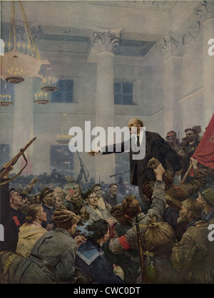 Lenin (1870-1924) declaring power of the Soviets, which was followed by ...