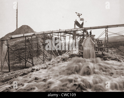 The Gold Rush, sluice for washing gold in California, ca. 1850 ...