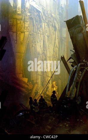 Rescue workers search the rubble after a London office block was hit ...