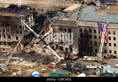 The Pentagon showing the impact point two days after a hijacked ...
