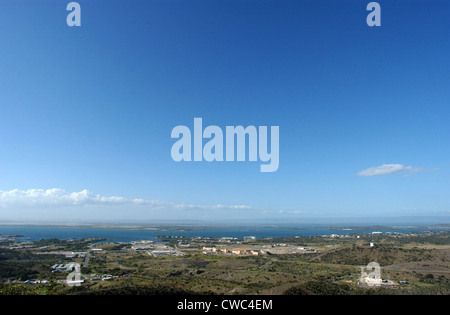 An aerial view of Naval Base Guantanamo Bay's windward side, looking ...