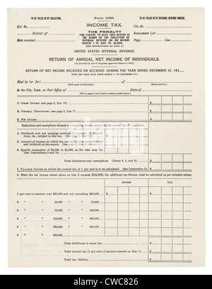 1913 Federal Income Tax 1040 form. The Sixteenth Amendment establishing ...