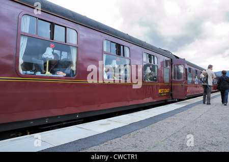 Jacobite Steam Train first class carriage at Mallaig Scotland UK Stock ...