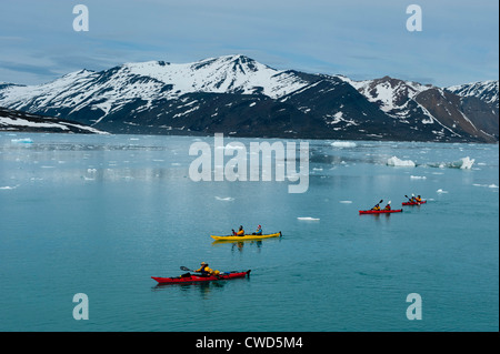 Kayaking at Monaco glacier, Woodfjorden, Spitsbergen, Svalbard, Arctic ...