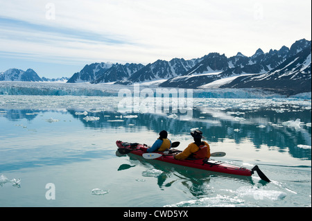 Kayaking at Monaco glacier, Woodfjorden, Spitsbergen, Svalbard, Arctic ...