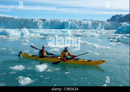 Kayaking at Monaco glacier, Woodfjorden, Spitsbergen, Svalbard, Arctic ...