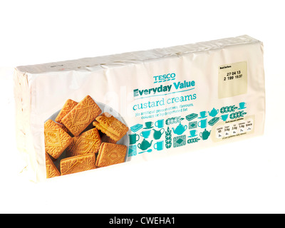 packet of Tesco Everyday Value custard creams biscuits isolated on ...