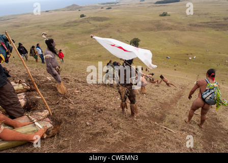 Tradition of Haka Pei, Easter Island Stock Photo - Alamy