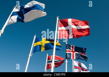 flags of the nordic countries Norway Denmark Sweden Finland Stock Photo ...