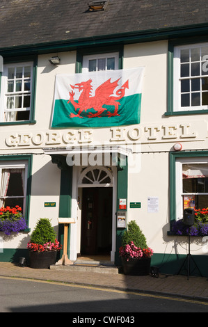 George Hotel at Brecon Powys South Wales Cymru UK with Red Dragon flag ...