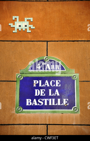 Paris, France. Ceramic tile 'graffiti' by unknown street artist Space ...