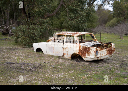 Rusting shell of a vintage or classic car dumped, rusty and rotting in ...
