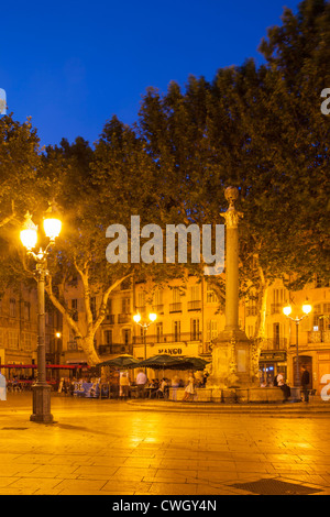France Provence Aix en Provence night street scene restaurant people ...