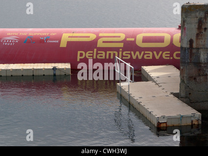 Pelamis P2 wave energy device on its test berth at the EMEC test site ...