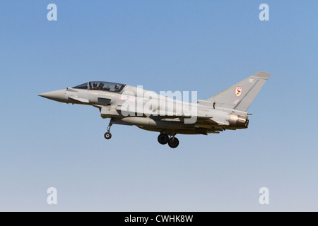 RAF Eurofighter Typhoon landing on runway 25 at RAF Coningsby out of a ...