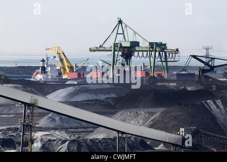 iron ore in bulk on the quayside at Rotterdam, awaiting loading Stock ...