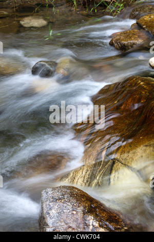 The swift moving water flows along over rocks in this stream Stock ...