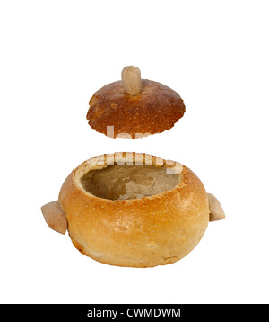 empty bread bowl with a lid on wooden background Stock Photo - Alamy