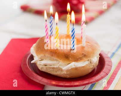 Bagel with candles Stock Photo - Alamy